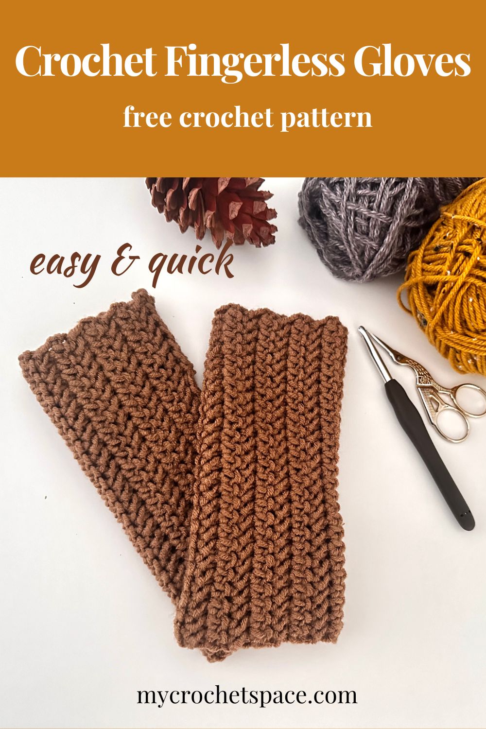Cozy Up for Fall - Herringbone Crochet Fingerless Gloves - My Crochet Space