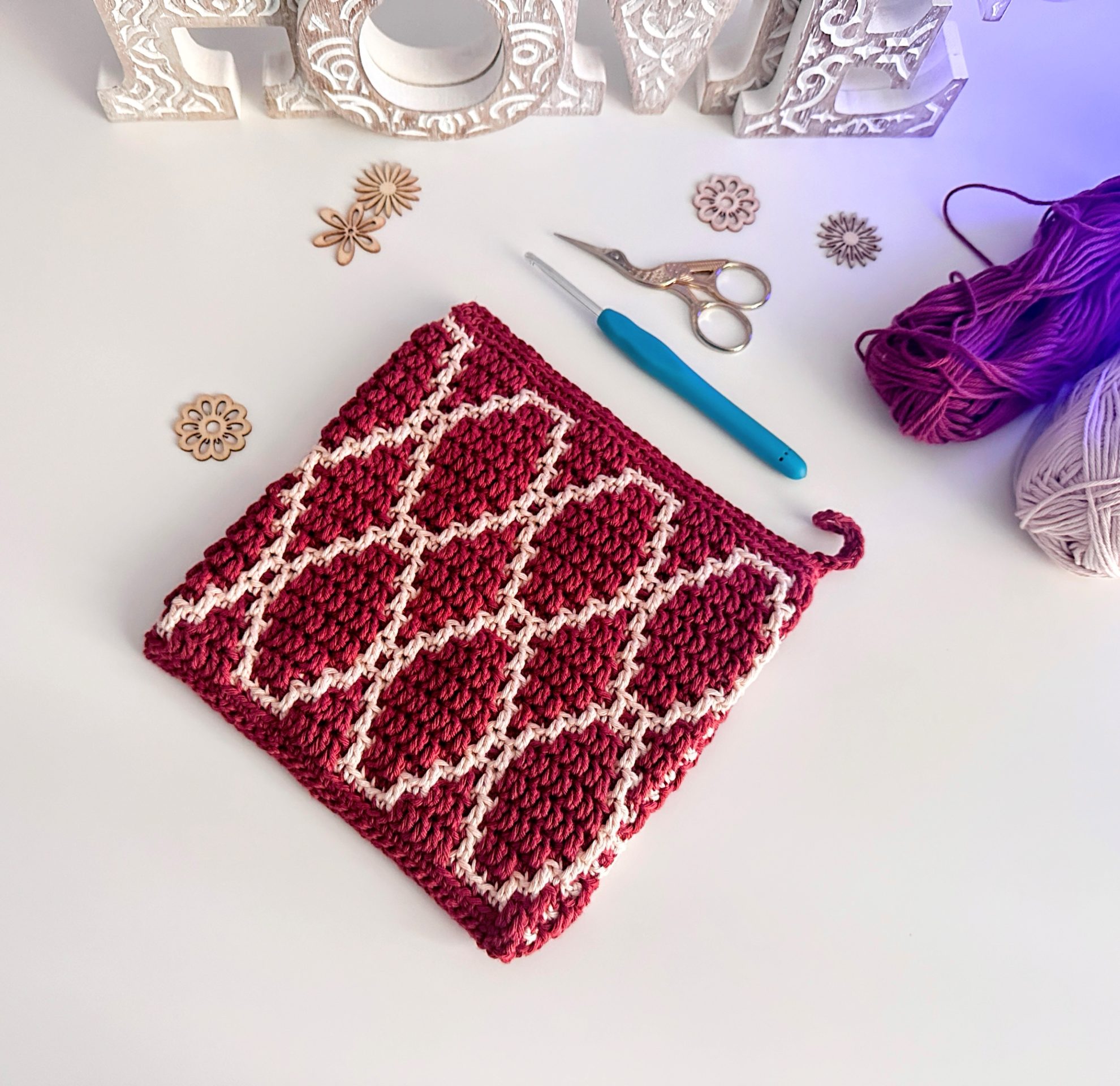 Trellis Mosaic Potholder Trivet - My Crochet Space